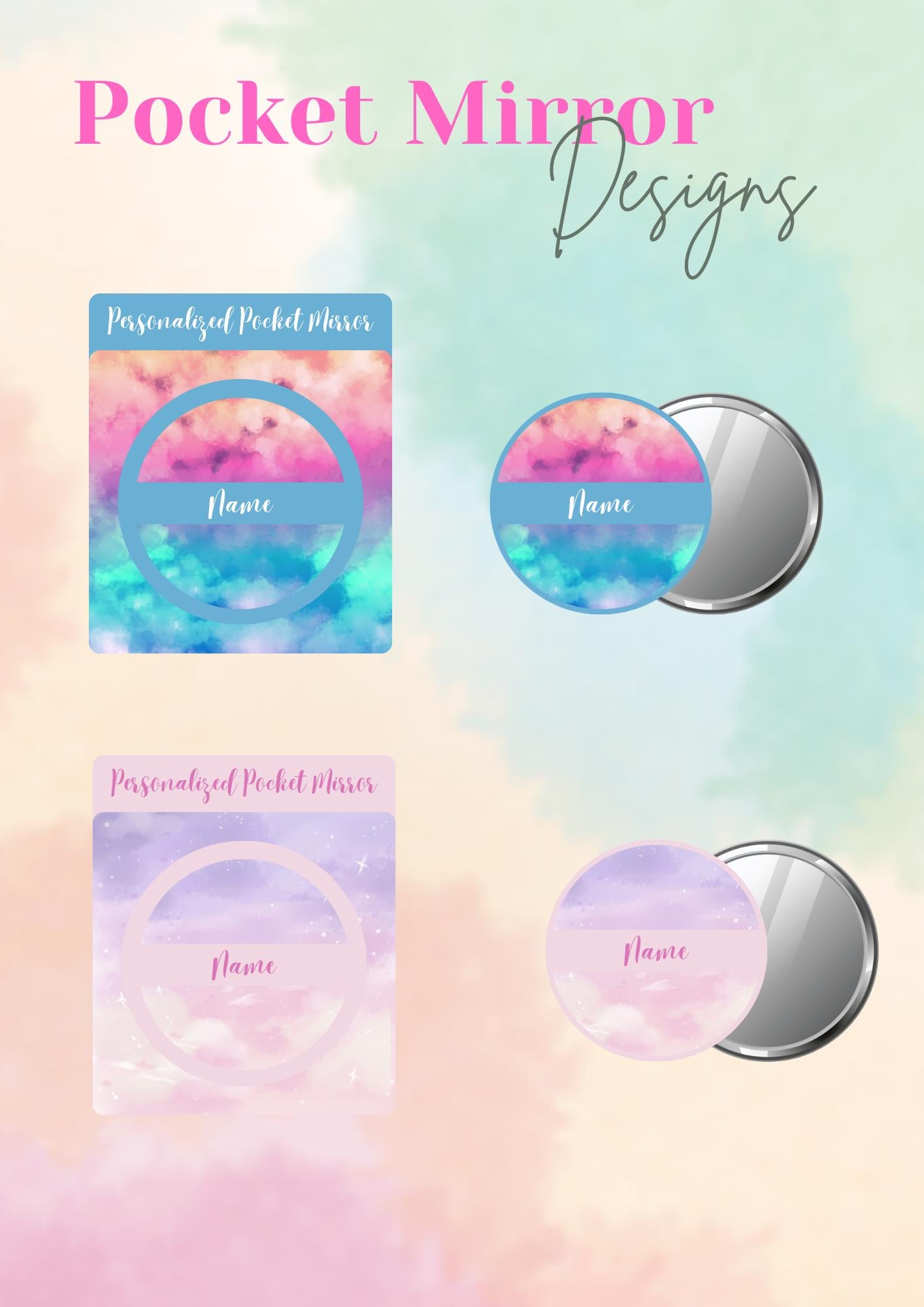 150 Pocket Mirror Design Templates | Floral, Cat, Dog (digital Download ...