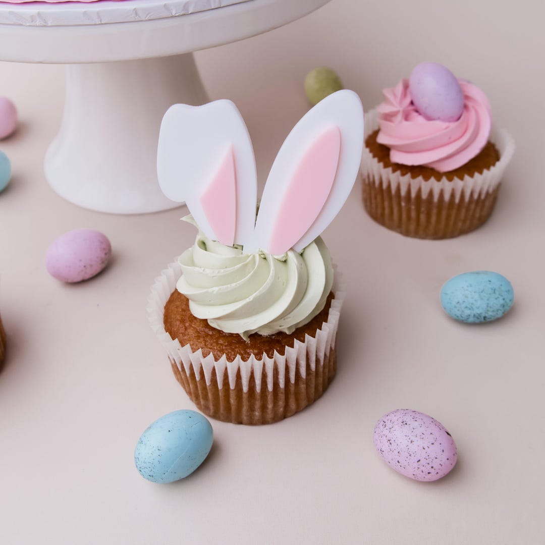 6x Easter Bunny Ear Cupcake Toppers – Acrylic Easter Cake Decoration ...