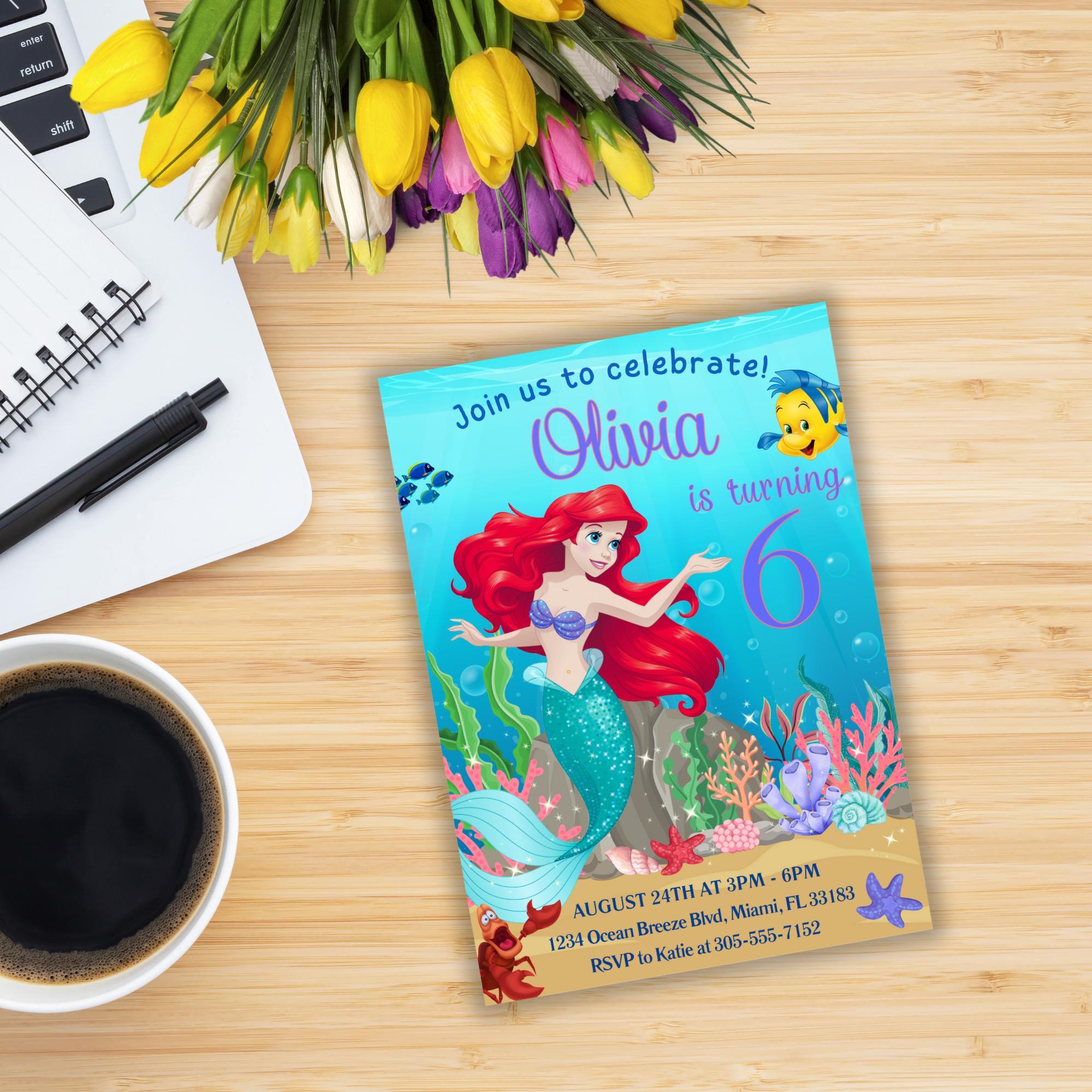 Editable Little Mermaid Birthday Invitation, Ariel Party Invite, Little ...
