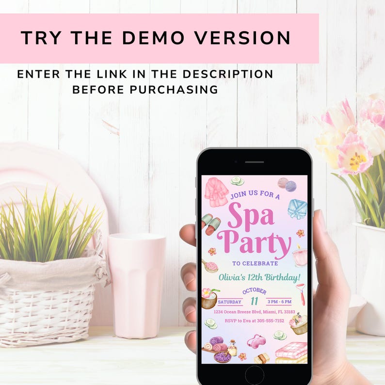 Editable Spa Invitation Party, Spa Sleepover Party Invitation, Spa ...