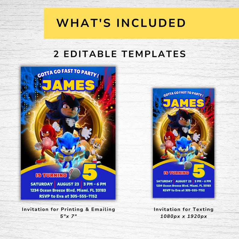 Editable Sonic Invitation, Sonic 3 Birthday, Sonic Invitation Template ...