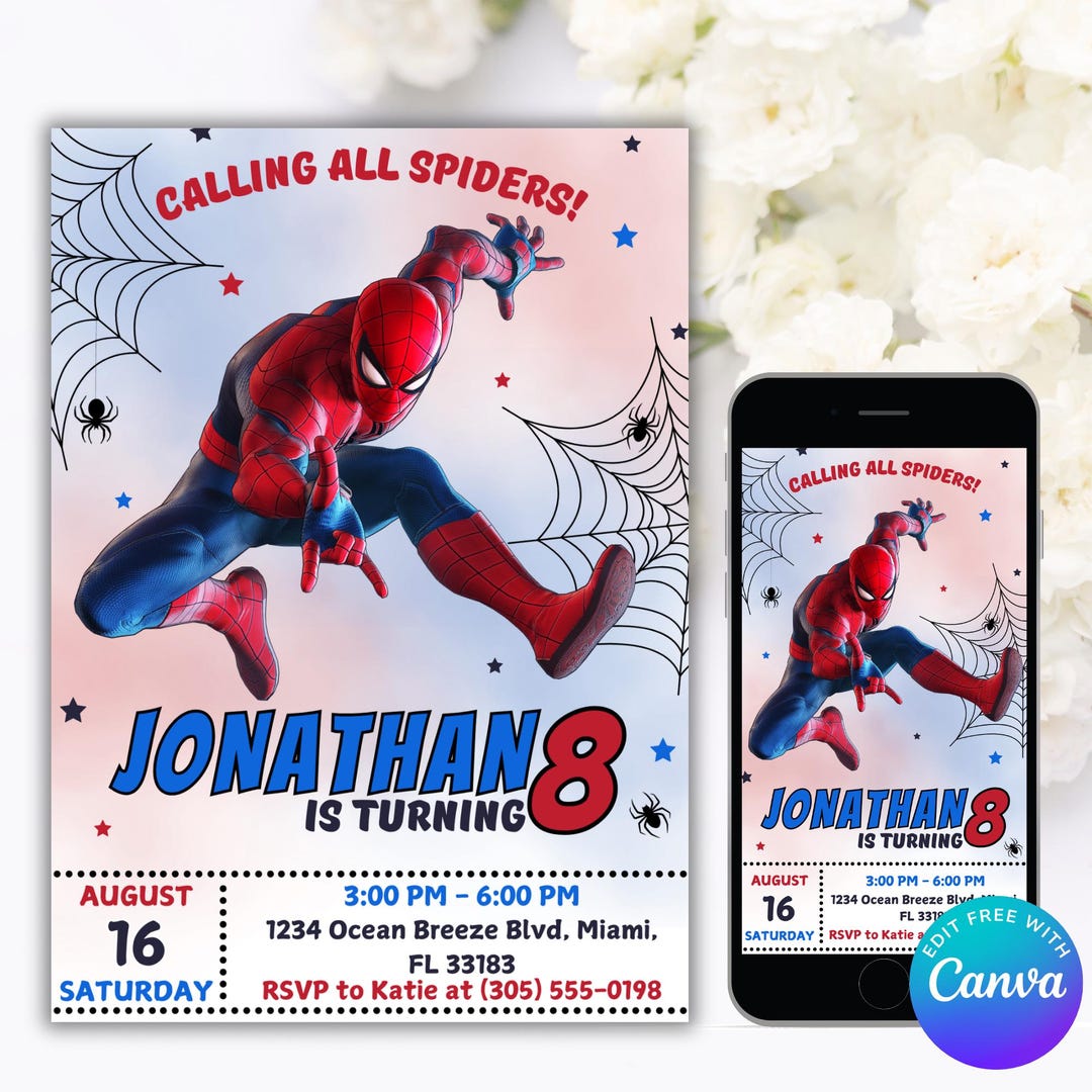 Editable Spiderman Birthday Invitation , Spiderman Boy Invite ...