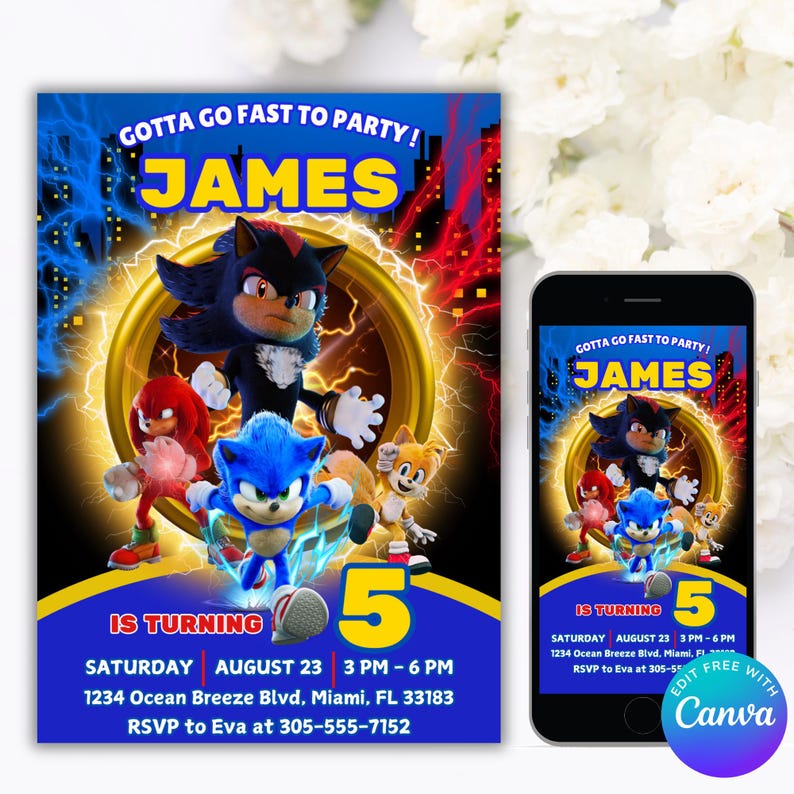 Editable Sonic Invitation, Sonic 3 Birthday, Sonic Invitation Template ...
