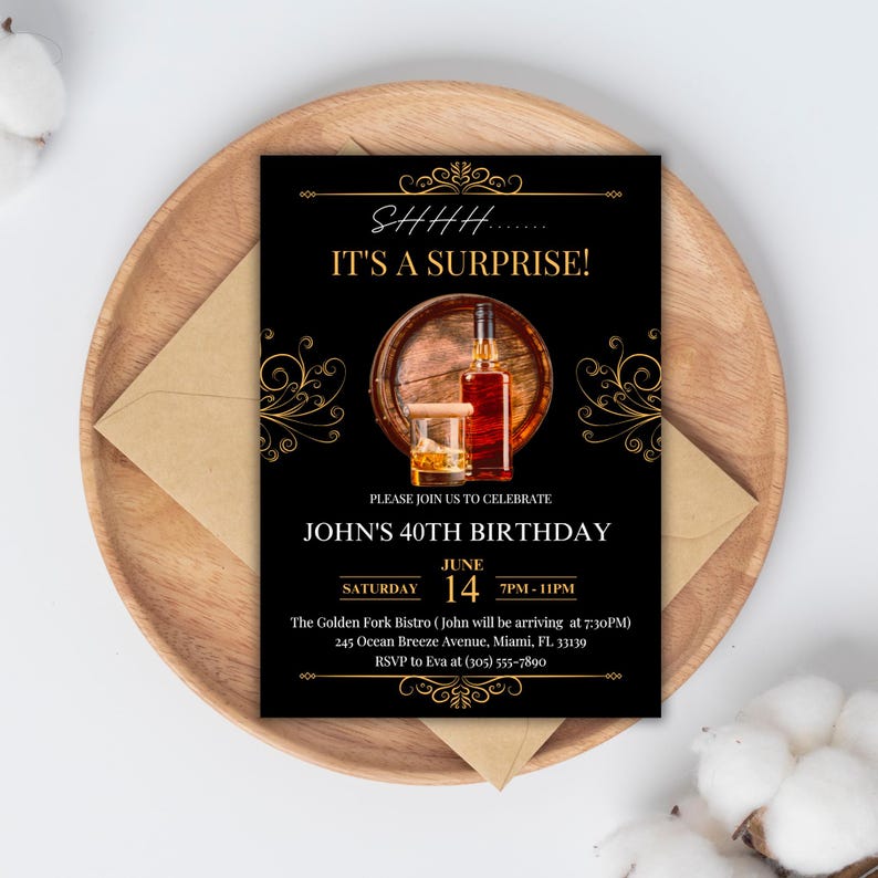 Editable Whiskey Birthday Invitation, Whiskey Surprise Birthday ...