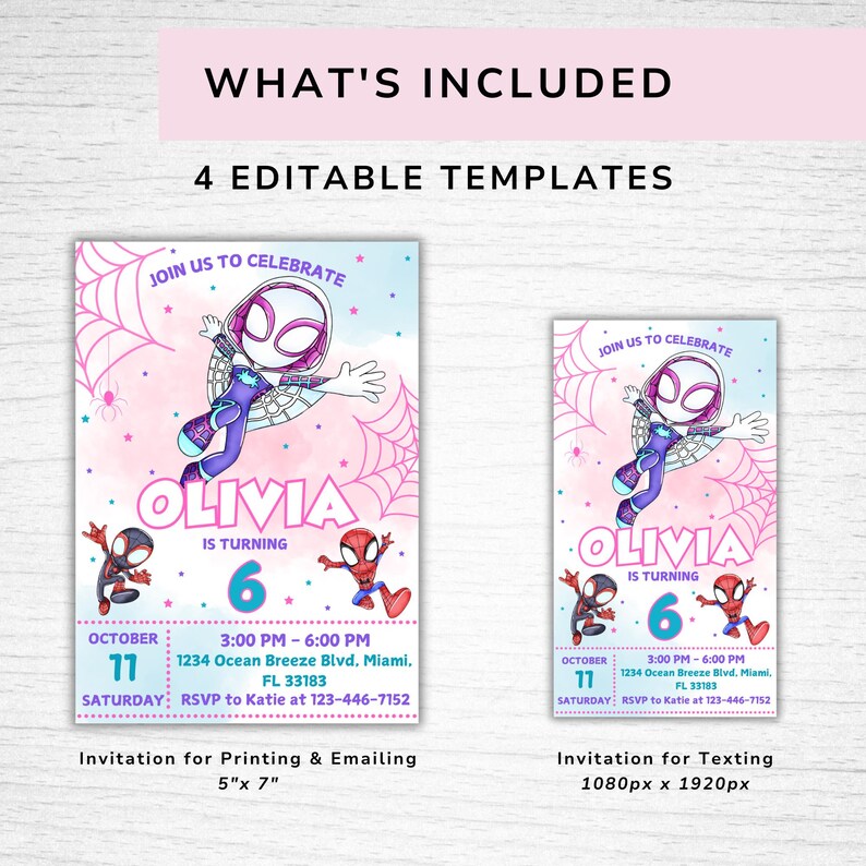 Editable Ghost Spider Birthday Invitation, Spidey Birthday Invite ...