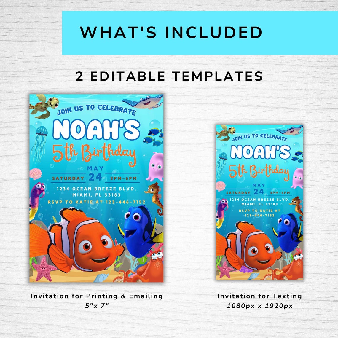 Editable Finding Nemo Birthday Invitation, Finding Dory Birthday ...