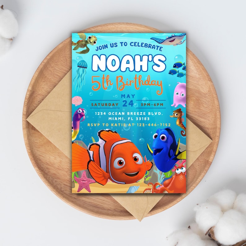 Editable Finding Nemo Birthday Invitation, Finding Dory Birthday ...