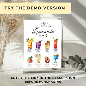 Editable Wedding Lemonade Bar Menu, Wedding Lemonade Stand Lemonade Bar ...