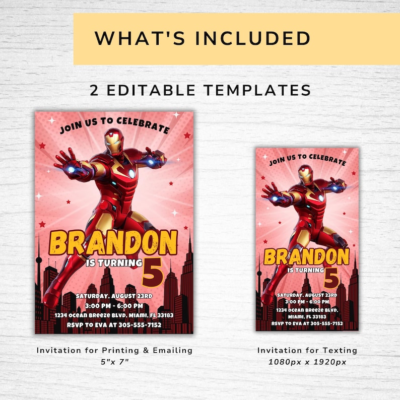 Editable Iron Man Birthday Invitation, Iron Man Invitation, Iron Man ...