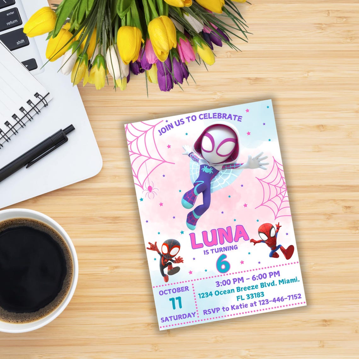 Editable Ghost Spider Birthday Invitation, Spidey Birthday Invite ...