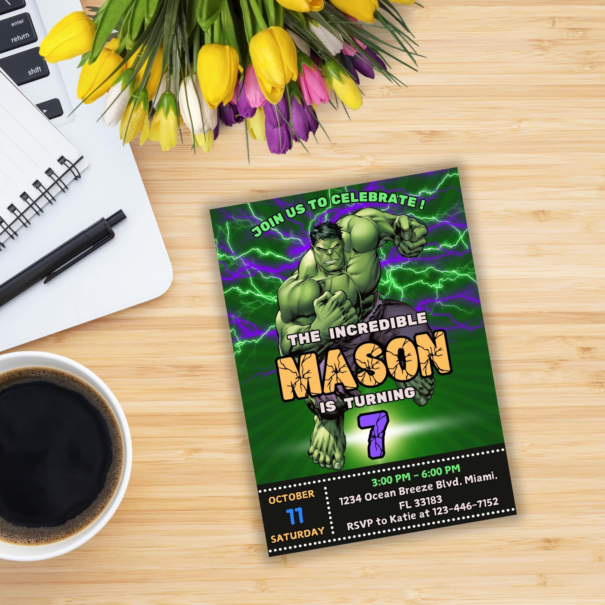 Editable Hulk Invitation, Super Heroes Birthday Invitation, Hulk ...