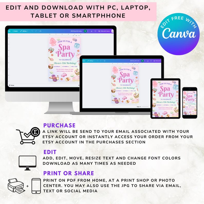 Editable Spa Invitation Party, Spa Sleepover Party Invitation, Spa ...