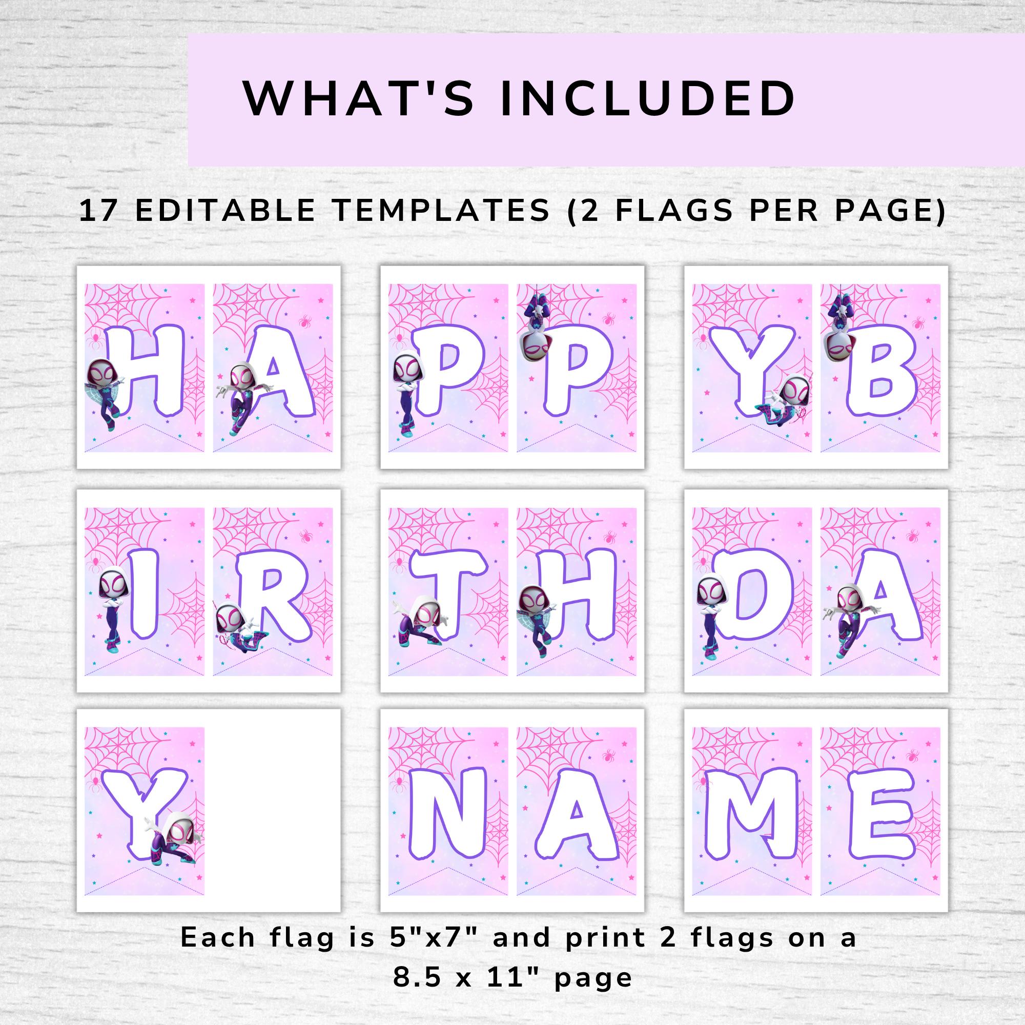 Editable Spider Gwen Birthday Banner Spidey Birthday Sign Spidey Girl ...