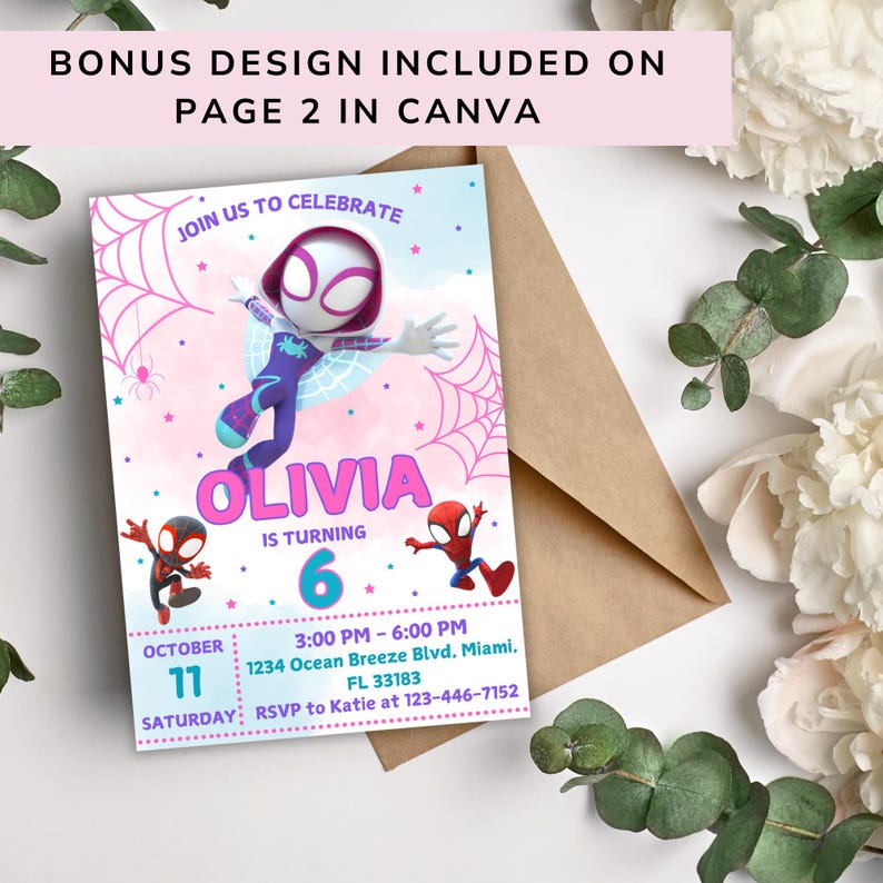 Editable Ghost Spider Birthday Invitation, Spidey Birthday Invite ...