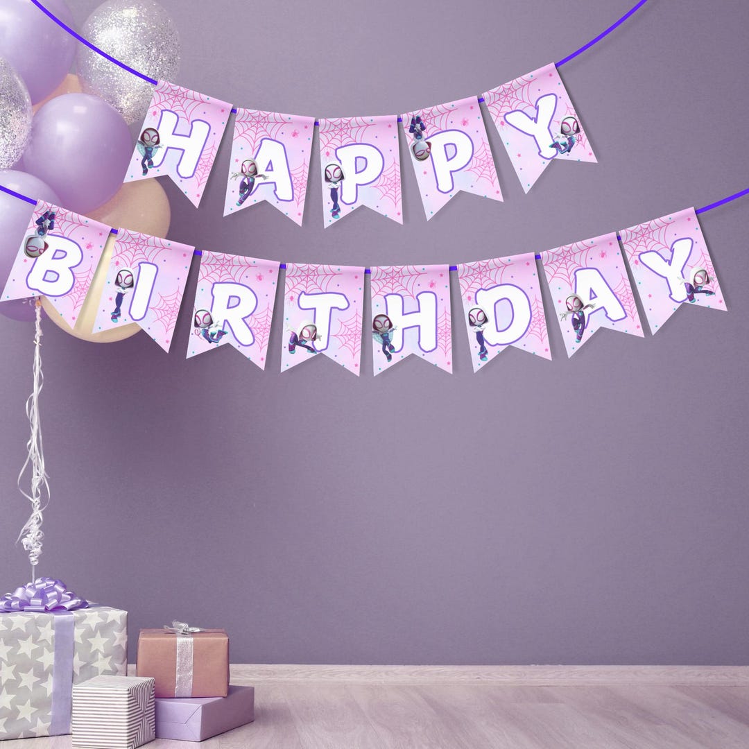 Editable Spider Gwen Birthday Banner Spidey Birthday Sign Spidey Girl ...