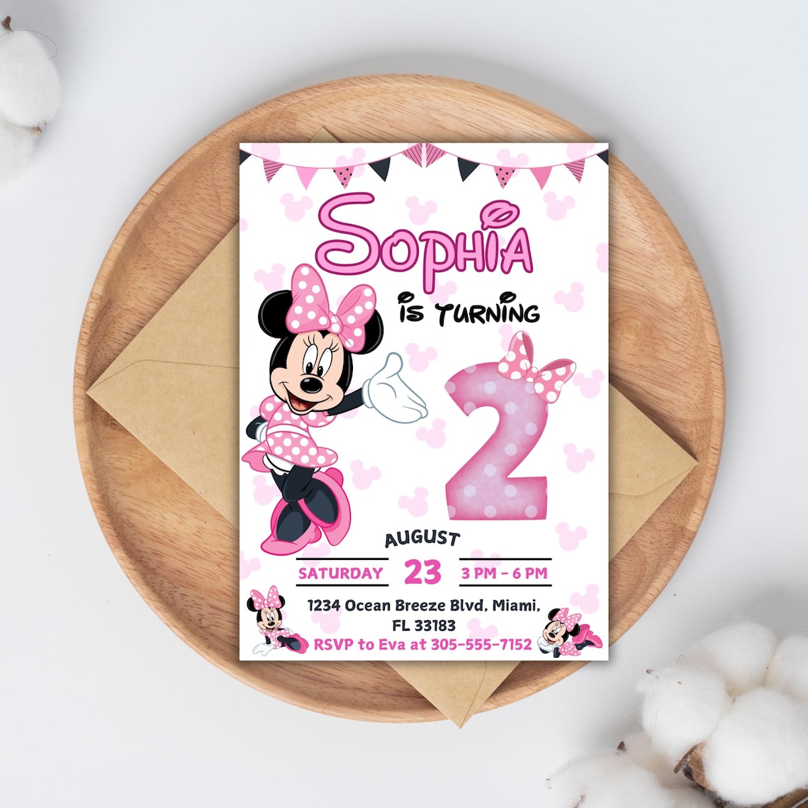 Editable Pink Minnie Mouse Invitation, Minnie Mouse Birthday Invite ...