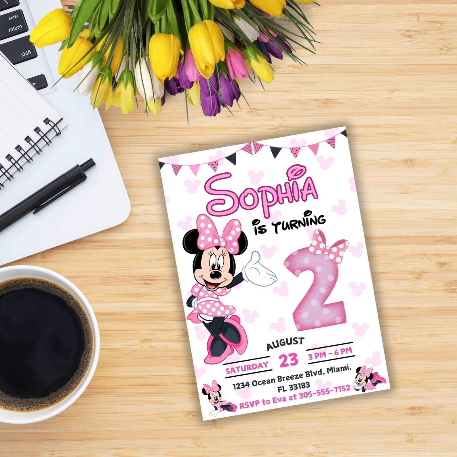 Editable Pink Minnie Mouse Invitation, Minnie Mouse Birthday Invite ...