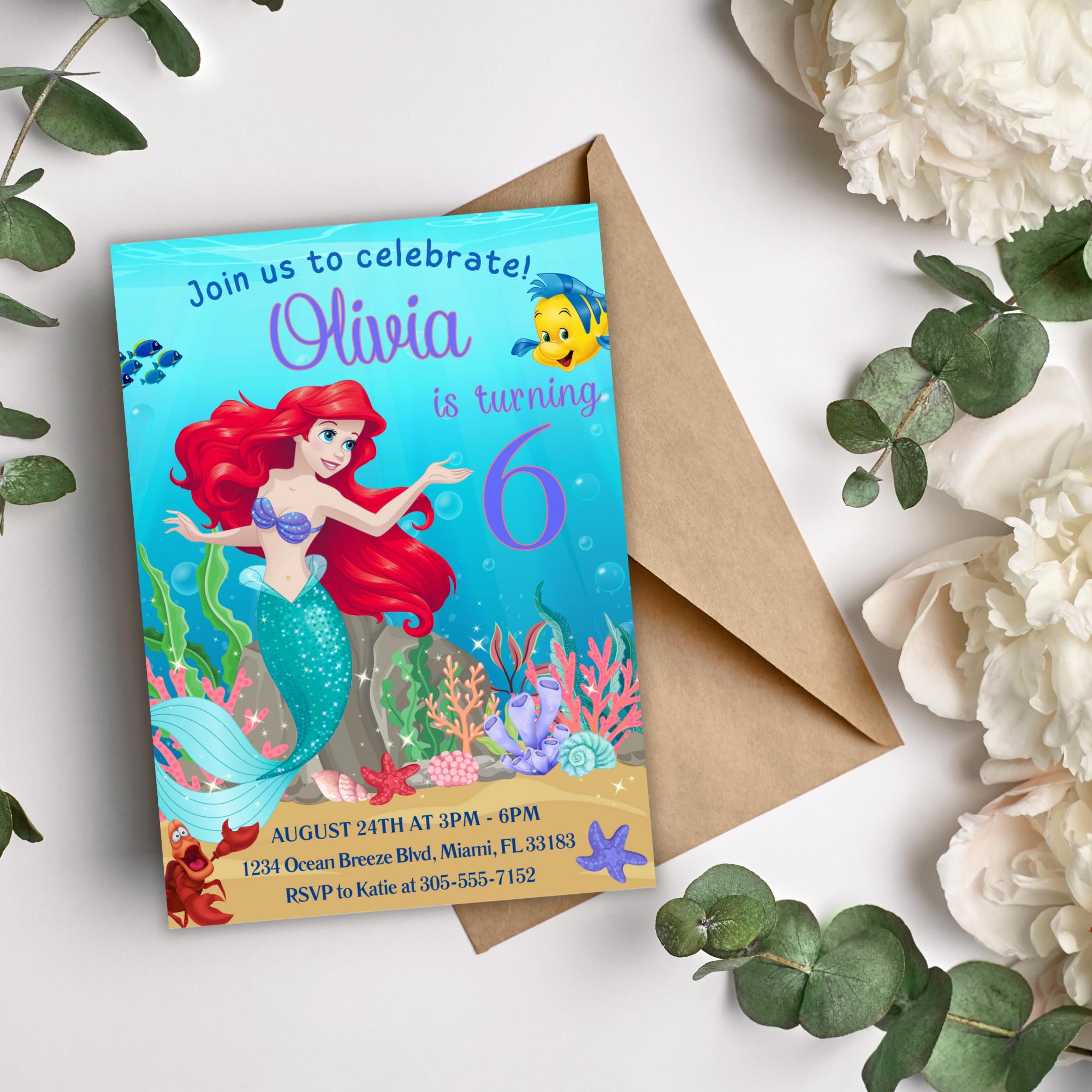 Editable Little Mermaid Birthday Invitation, Ariel Party Invite, Little ...