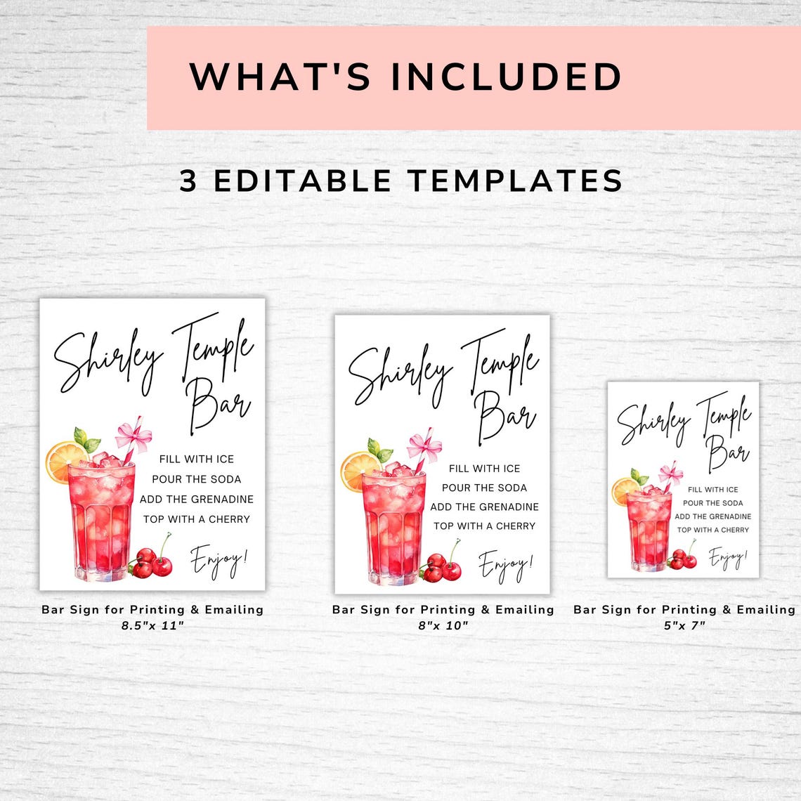 Editable Shirley Temple Bar Sign, Shirley Bar Drink Decor Bar Sign ...