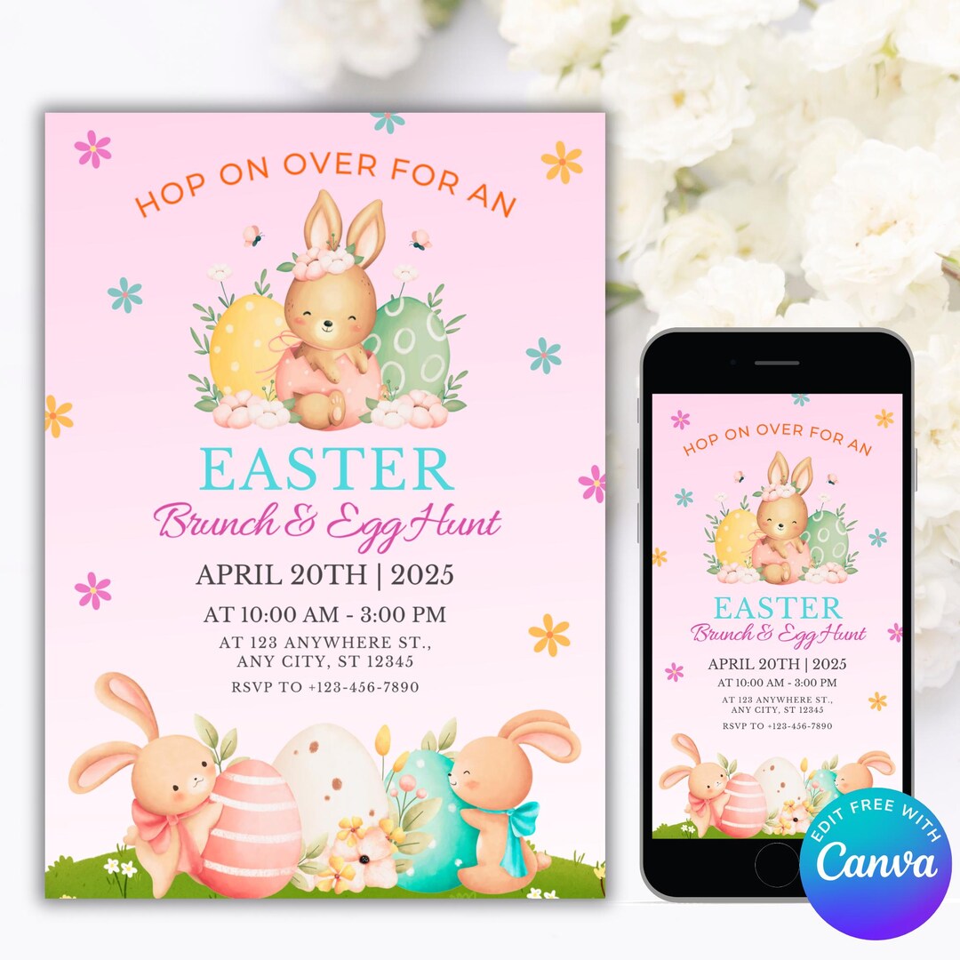 Editable Easter Brunch and Egg Hunt Invitation, Easter Brunch Invite ...