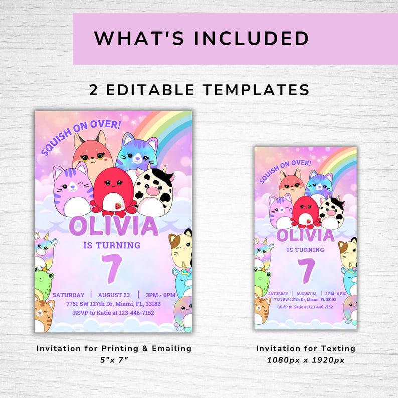 Editable Squishmallow Birthday Invitation I Squishmallow Invitation I ...