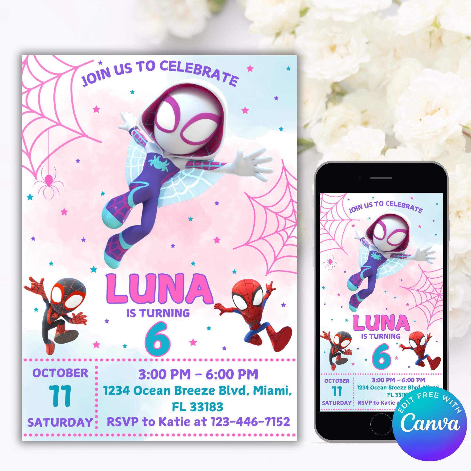 Editable Ghost Spider Birthday Invitation, Spidey Birthday Invite ...