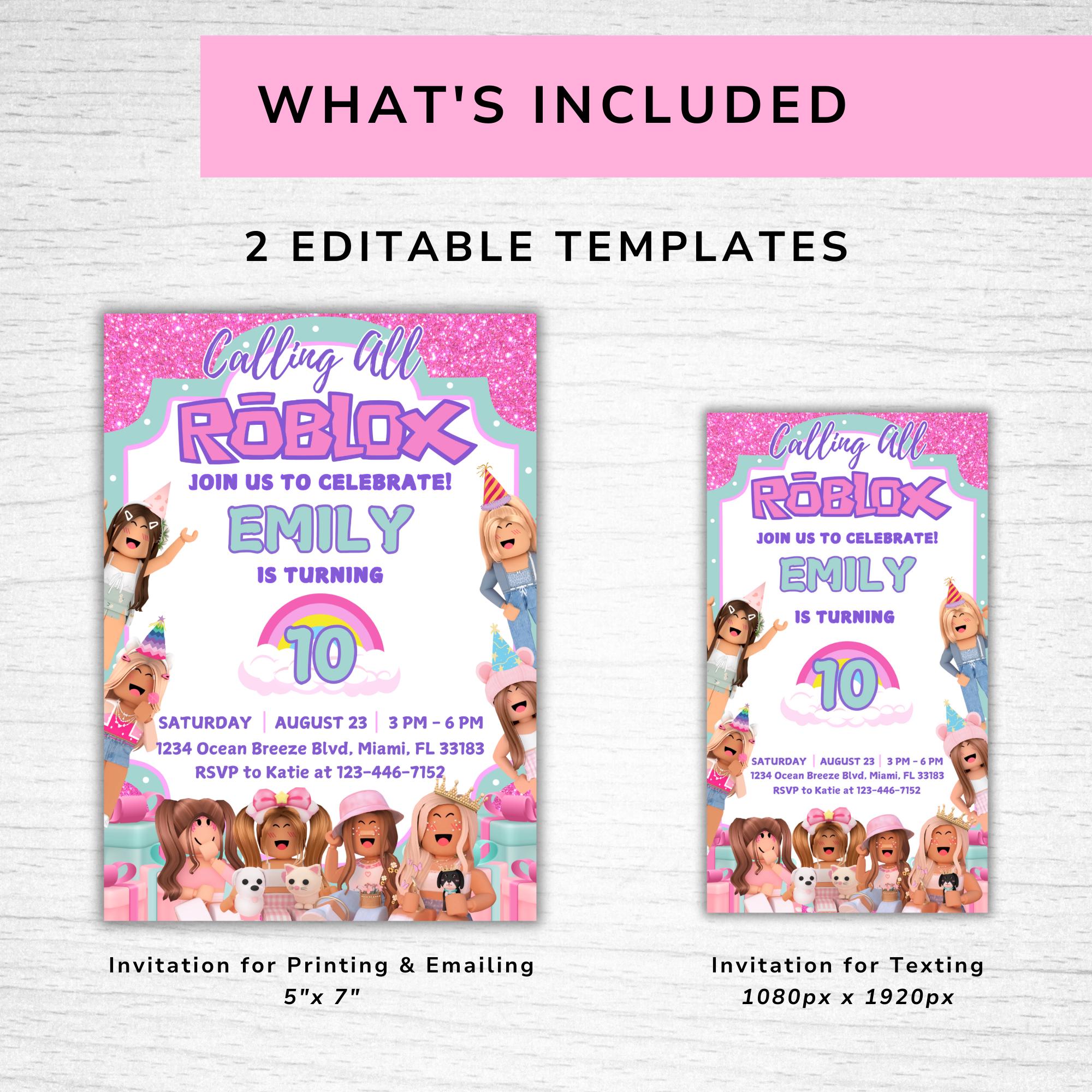 Editable Roblox Girls Invitation I Roblox Party Invite I Girl Roblox ...
