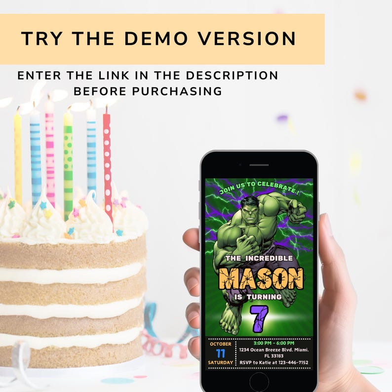 Editable Hulk Invitation, Super Heroes Birthday Invitation, Hulk ...