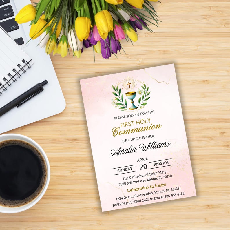 Editable First Holy Communion Invitation Template, Communion Invitation ...
