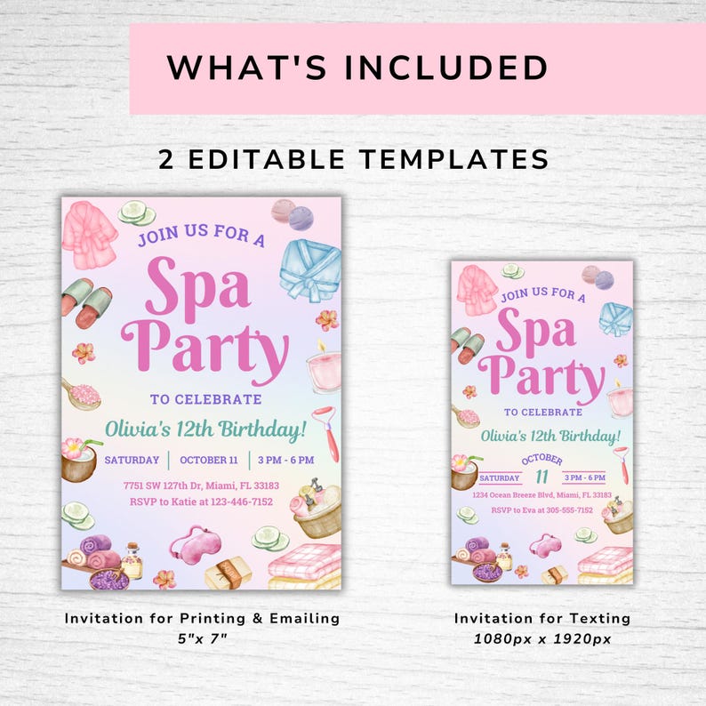 Editable Spa Invitation Party, Spa Sleepover Party Invitation, Spa ...