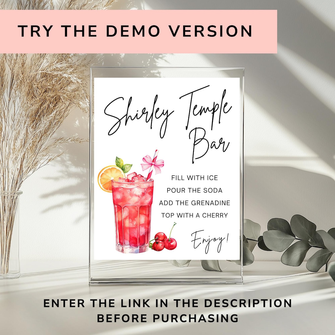 Editable Shirley Temple Bar Sign, Shirley Bar Drink Decor Bar Sign ...