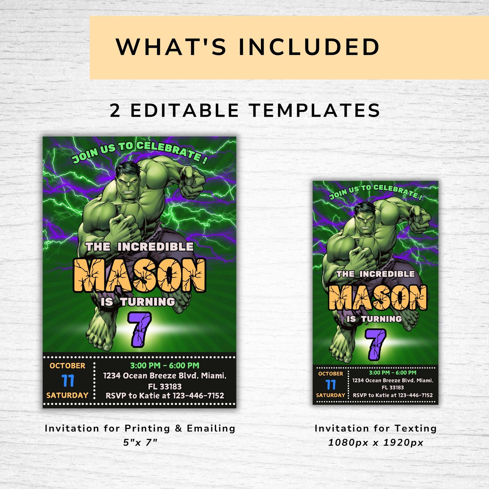 Editable Hulk Invitation, Super Heroes Birthday Invitation, Hulk ...