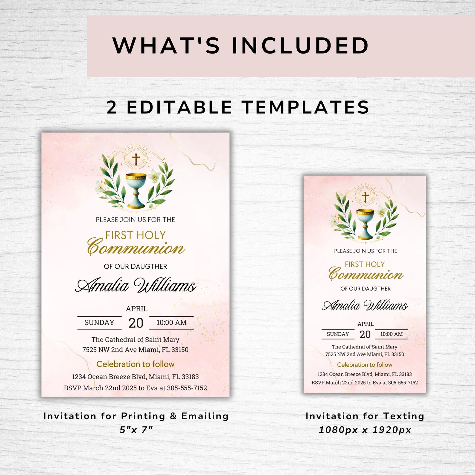 Editable First Holy Communion Invitation Template, Communion Invitation ...