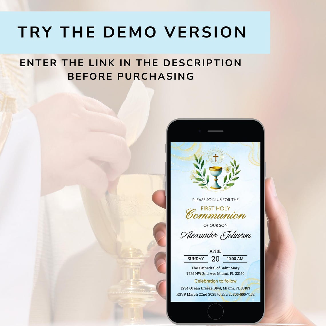 Editable First Holy Communion Invitation Template, Communion Invite ...