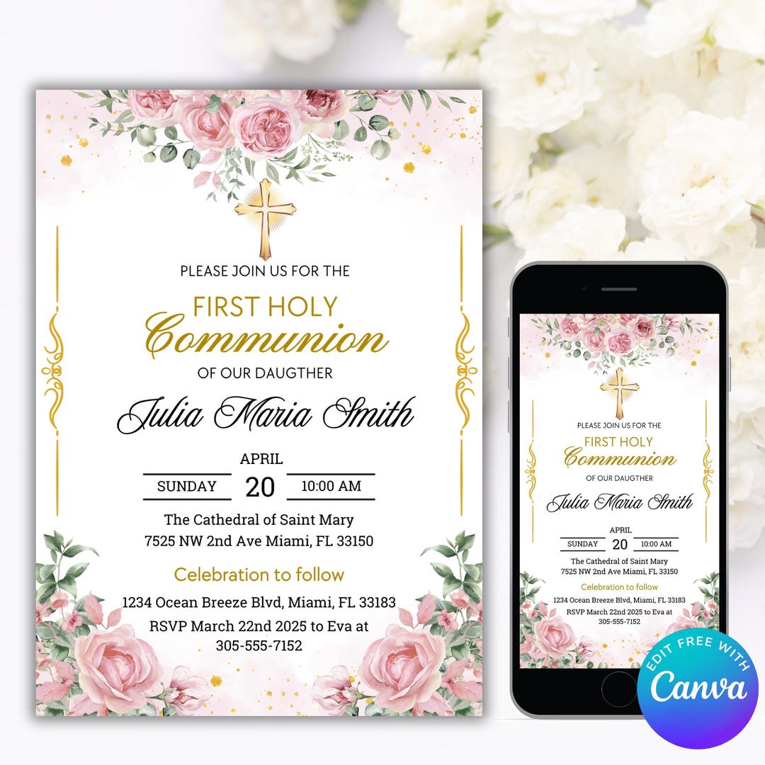 Editable First Holy Communion Invitation Template, Communion Invitation ...
