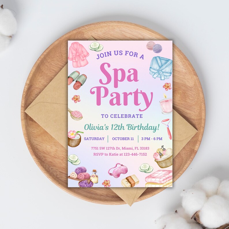 Editable Spa Invitation Party, Spa Sleepover Party Invitation, Spa ...