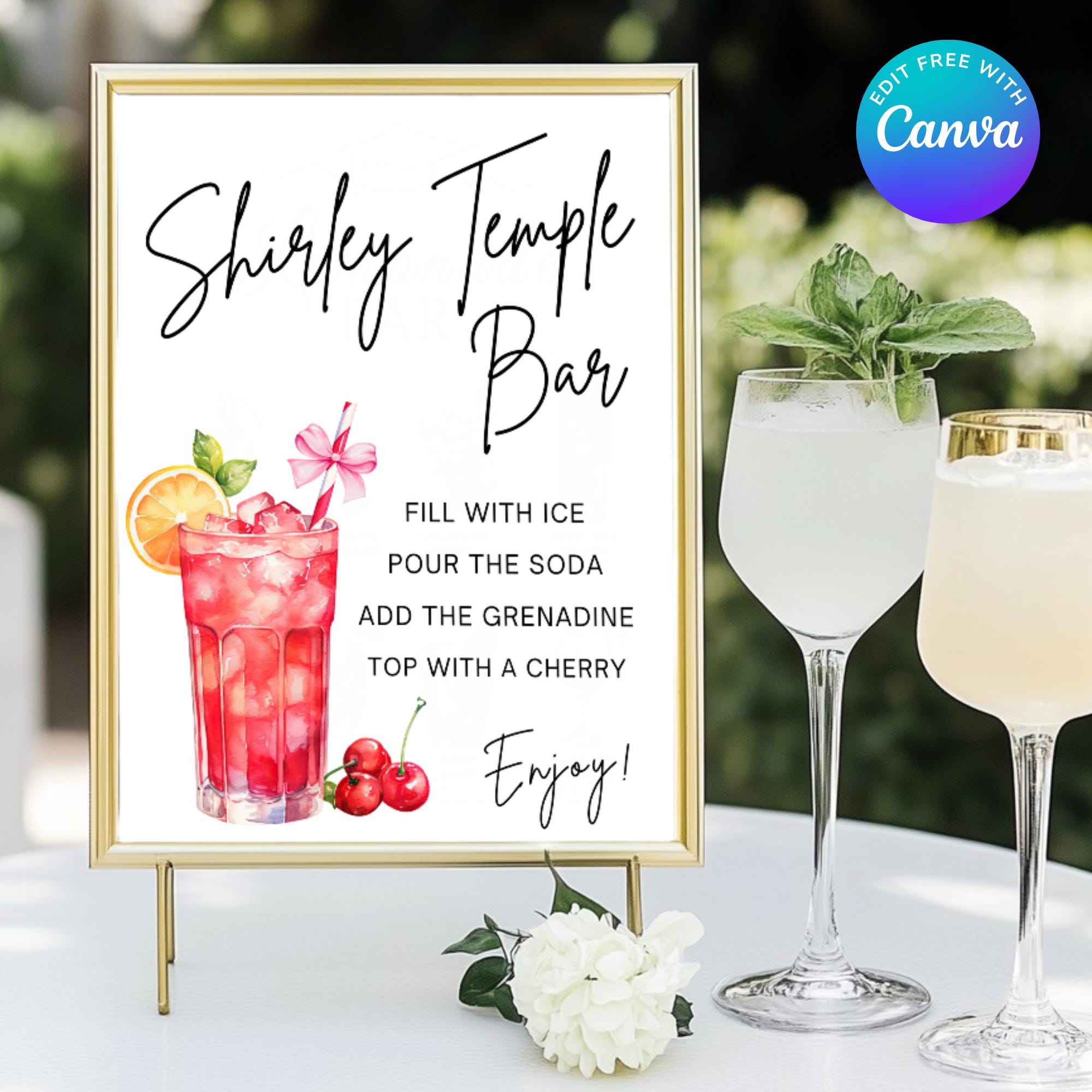 Editable Shirley Temple Bar Sign, Shirley Bar Drink Decor Bar Sign ...
