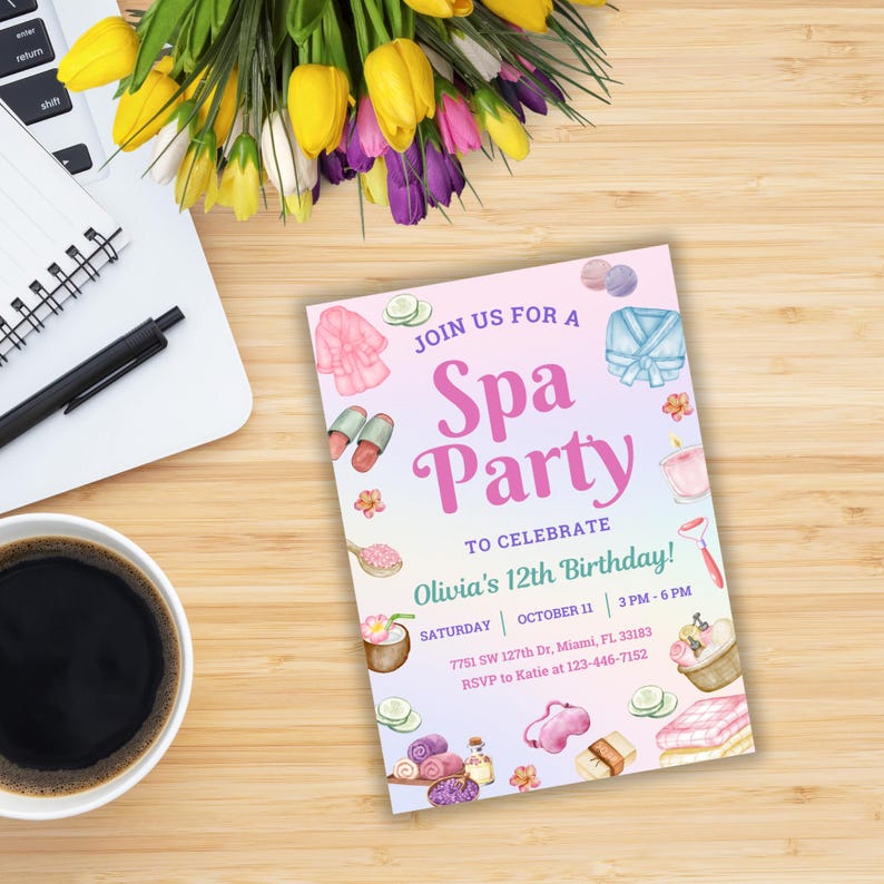 Editable Spa Invitation Party, Spa Sleepover Party Invitation, Spa ...