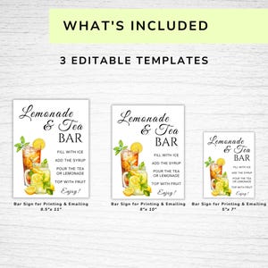 Editable Lemonade & Iced Tea Bar Sign, Bridal Shower Bar Sign ...