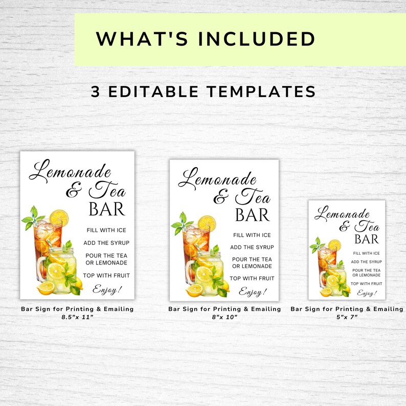 Editable Lemonade & Iced Tea Bar Sign, Bridal Shower Bar Sign ...