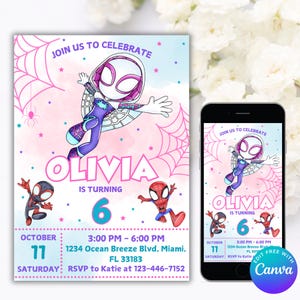 Editable Ghost Spider Birthday Invitation, Spidey Birthday Invite ...