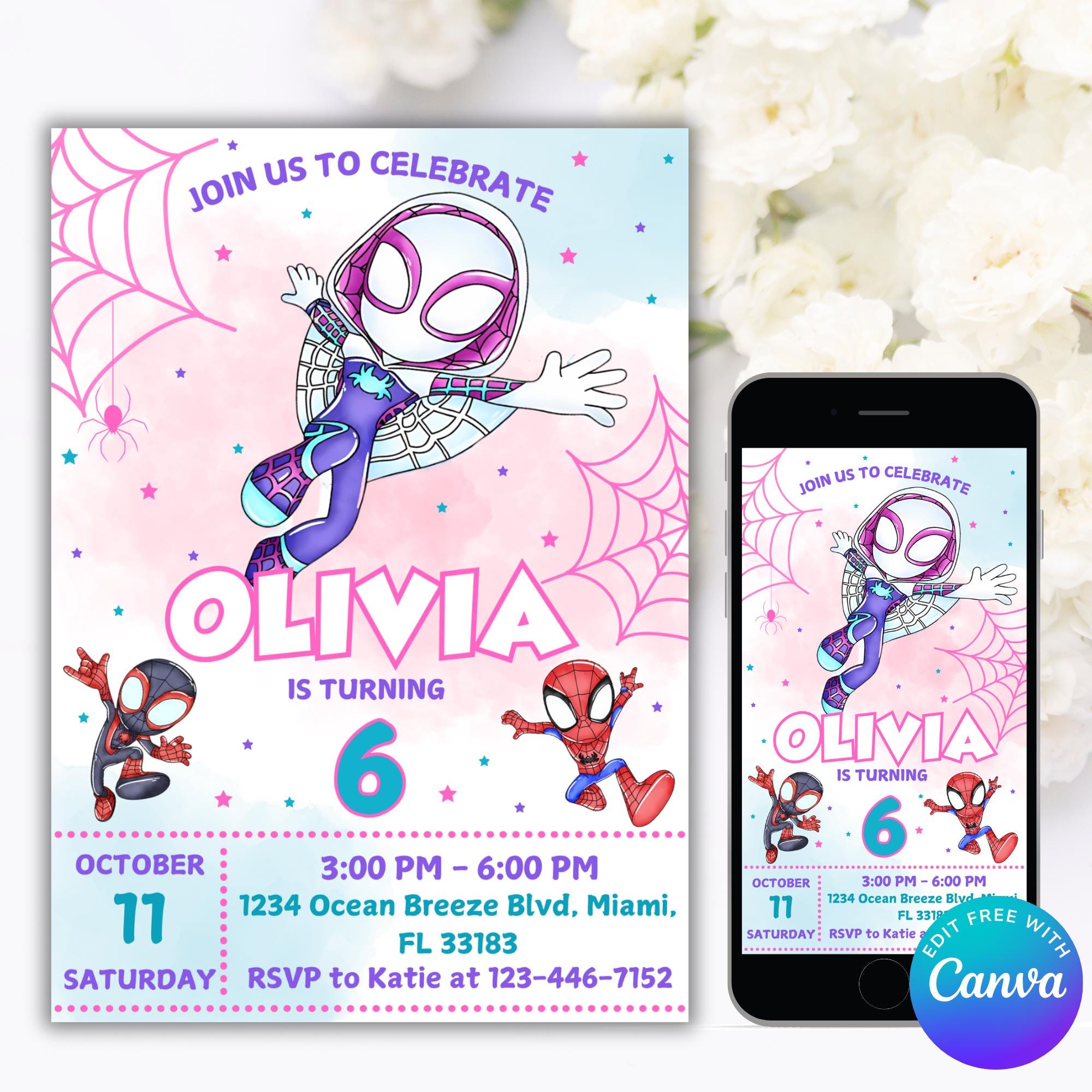 Editable Ghost Spider Birthday Invitation, Spidey Birthday Invite ...