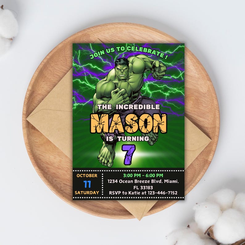 Editable Hulk Invitation, Super Heroes Birthday Invitation, Hulk ...