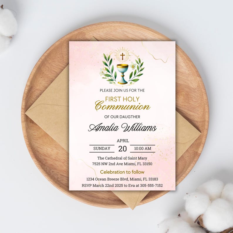 Editable First Holy Communion Invitation Template, Communion Invitation ...