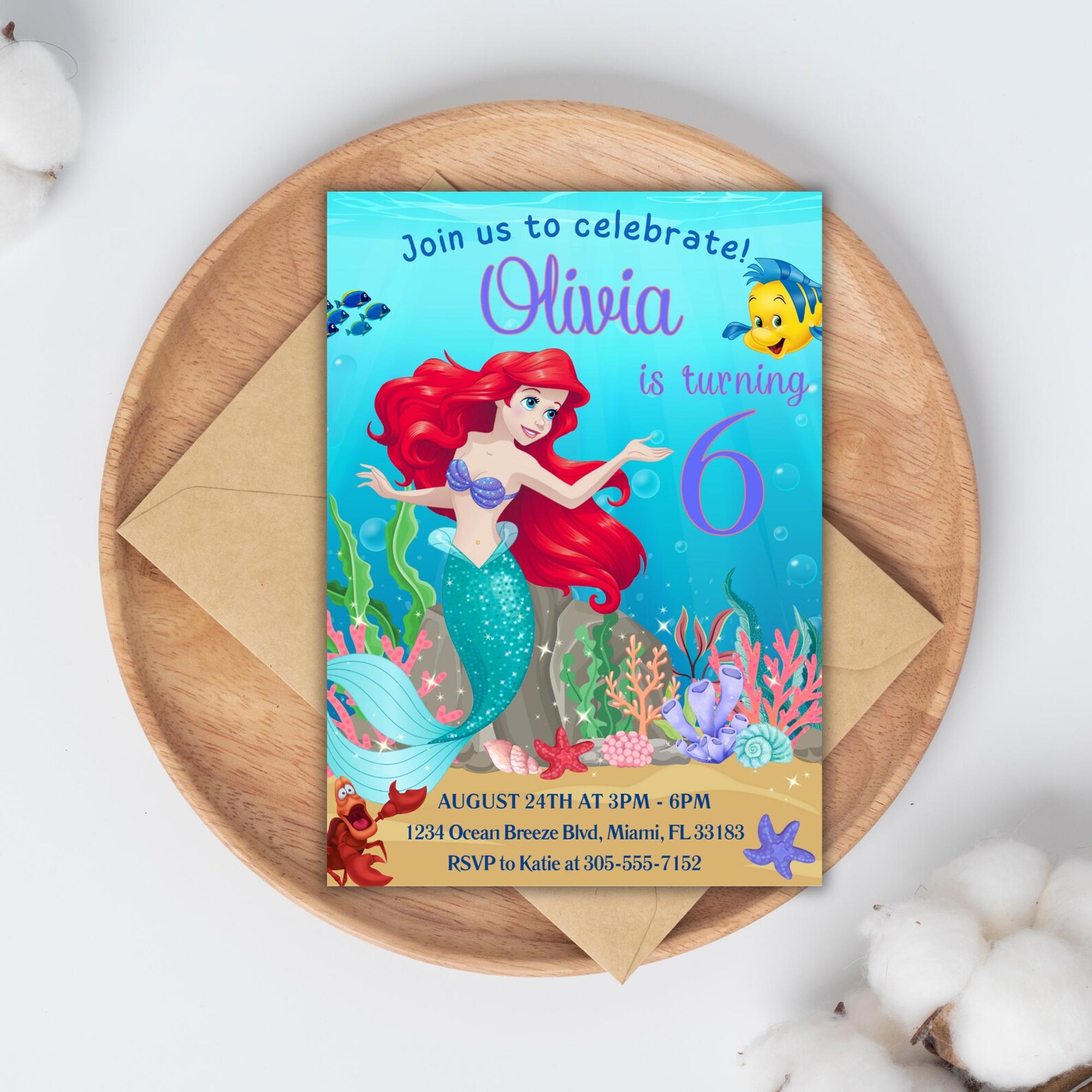 Editable Little Mermaid Birthday Invitation, Ariel Party Invite, Little ...