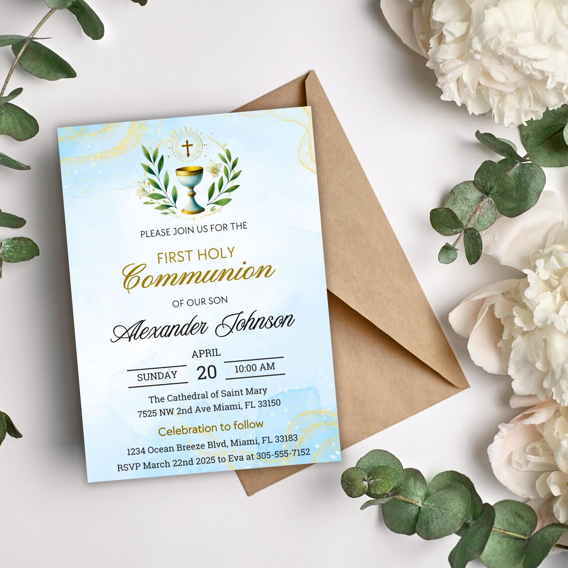 Editable First Holy Communion Invitation Template, Communion Invite ...