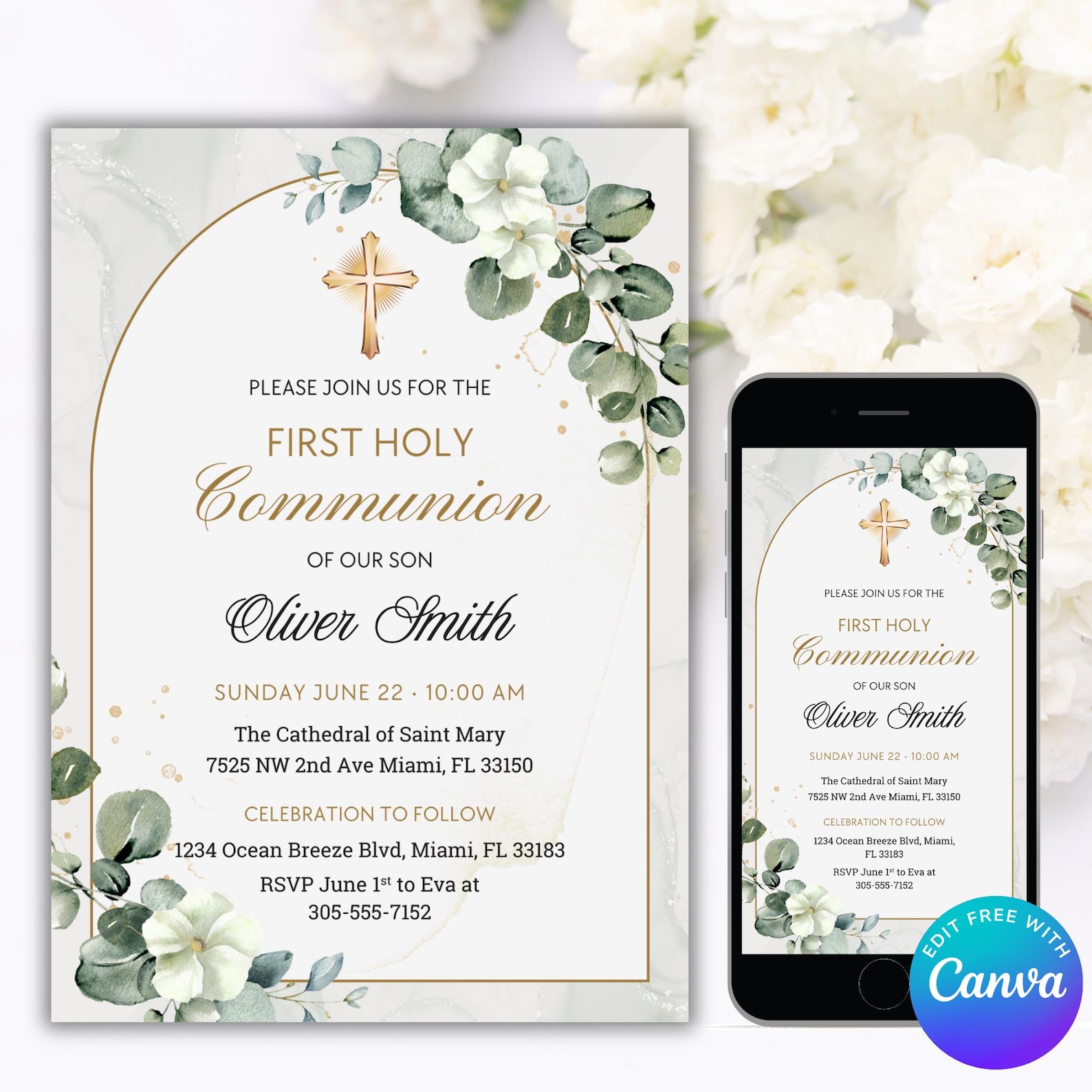 Editable First Holy Communion Invitation Template, Communion Invite ...