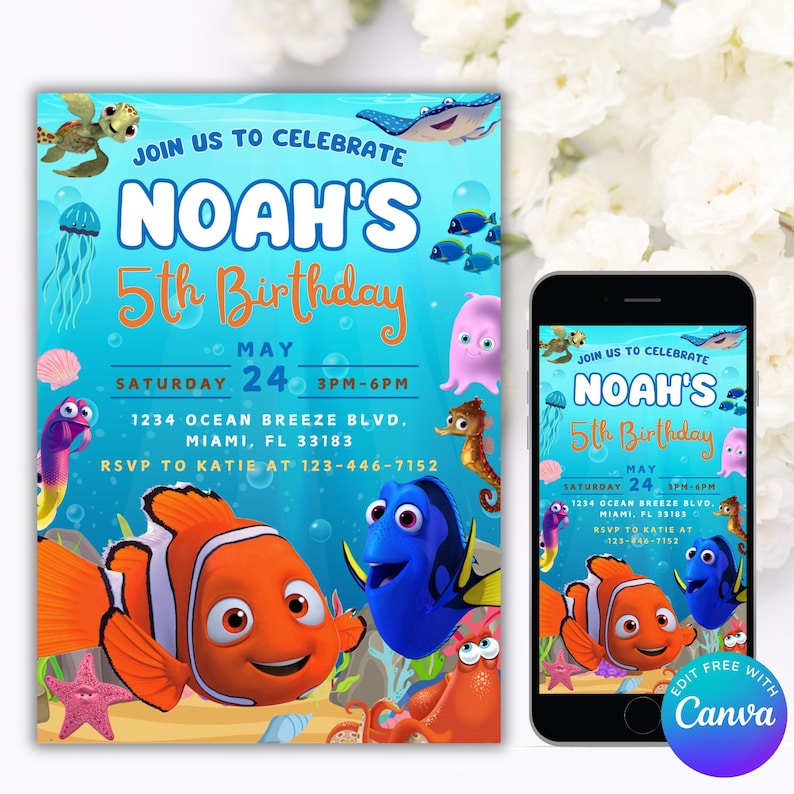 Editable Finding Nemo Birthday Invitation, Finding Dory Birthday ...