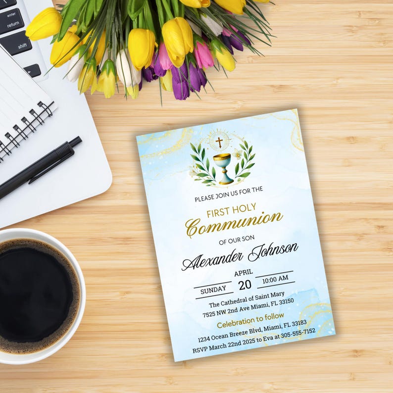 Editable First Holy Communion Invitation Template, Communion Invite ...