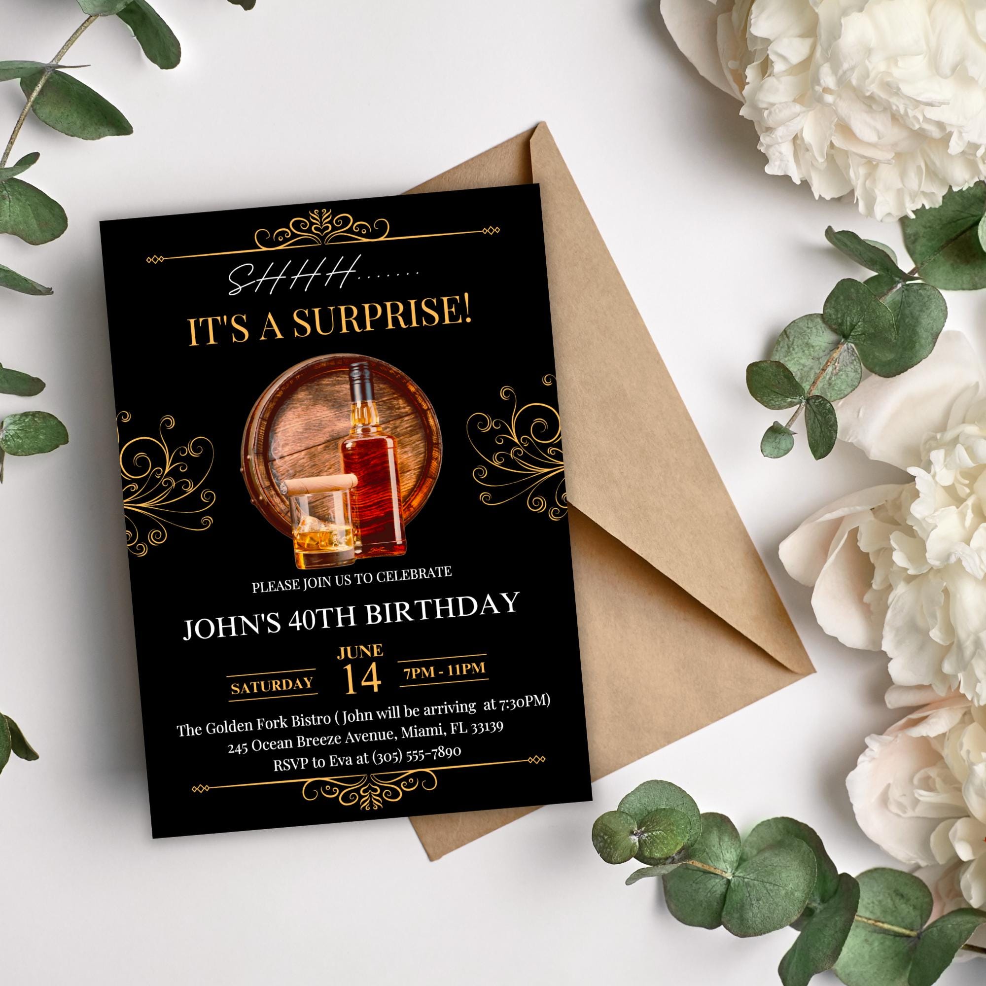 Editable Whiskey Birthday Invitation, Whiskey Surprise Birthday ...